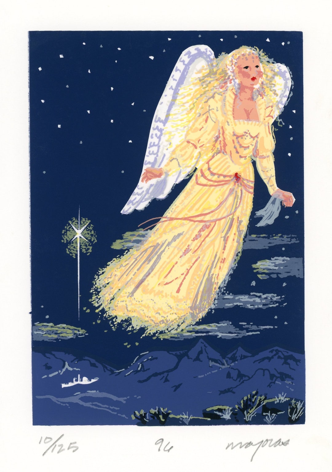 Set of 5, Beautiful, Hand Screened, Signed Serigraph, Christmas Card ...