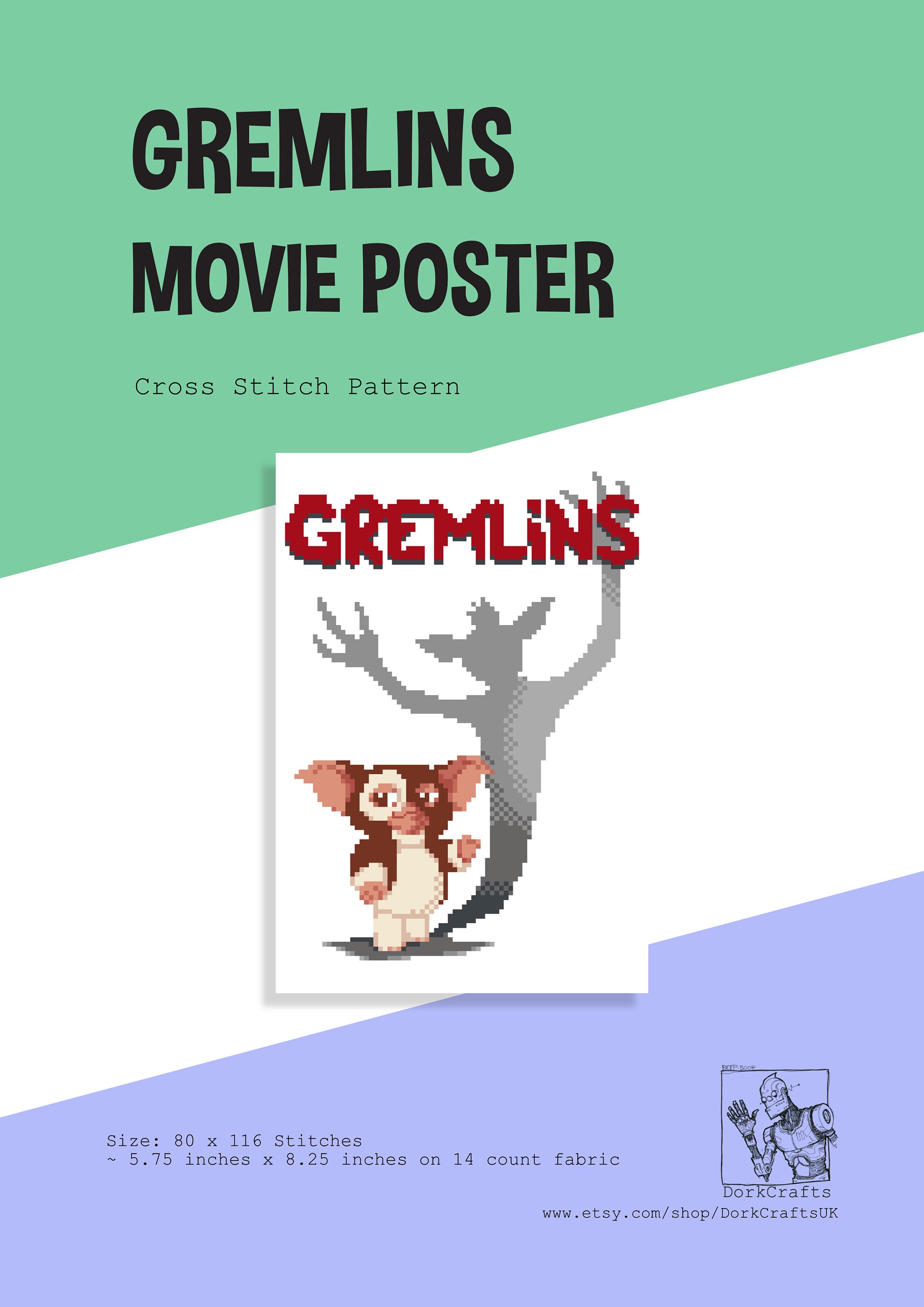 Gremlins Gizmo Movie Poster Digital Printable PDF Cross Stitch Pattern Book Downloadable - Etsy