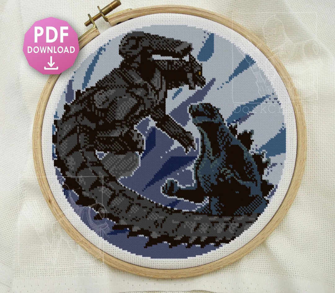 Godzilla Agains Mechagodzilla Downloadable PDF Cross Stitch Pattern ...
