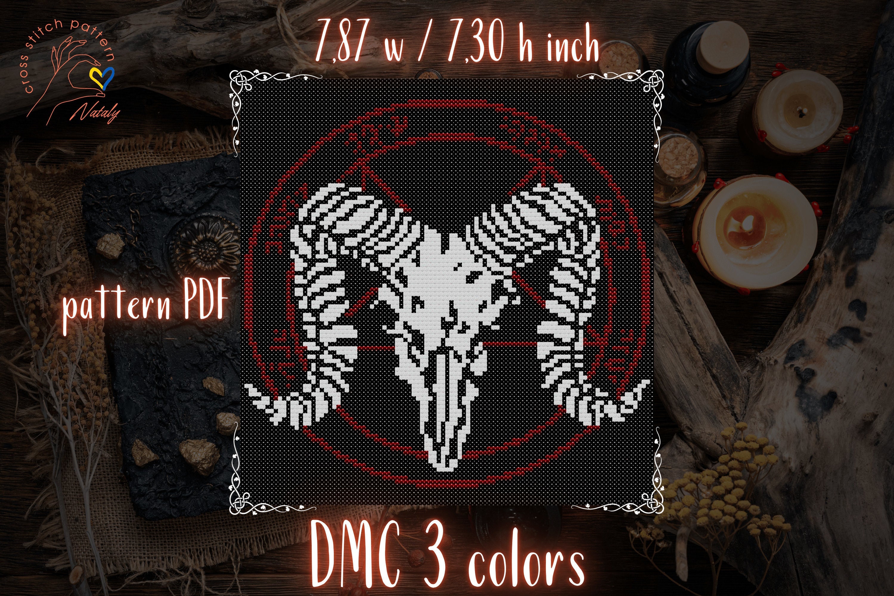 Baphomet Satanic Head Cross Stitch Pattern Death Skull Theme Occult ...