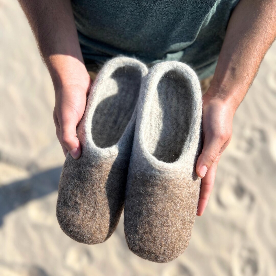 Wool Slippers for Men Gift for Him Unisex Barefoot Slippers for Husband ...