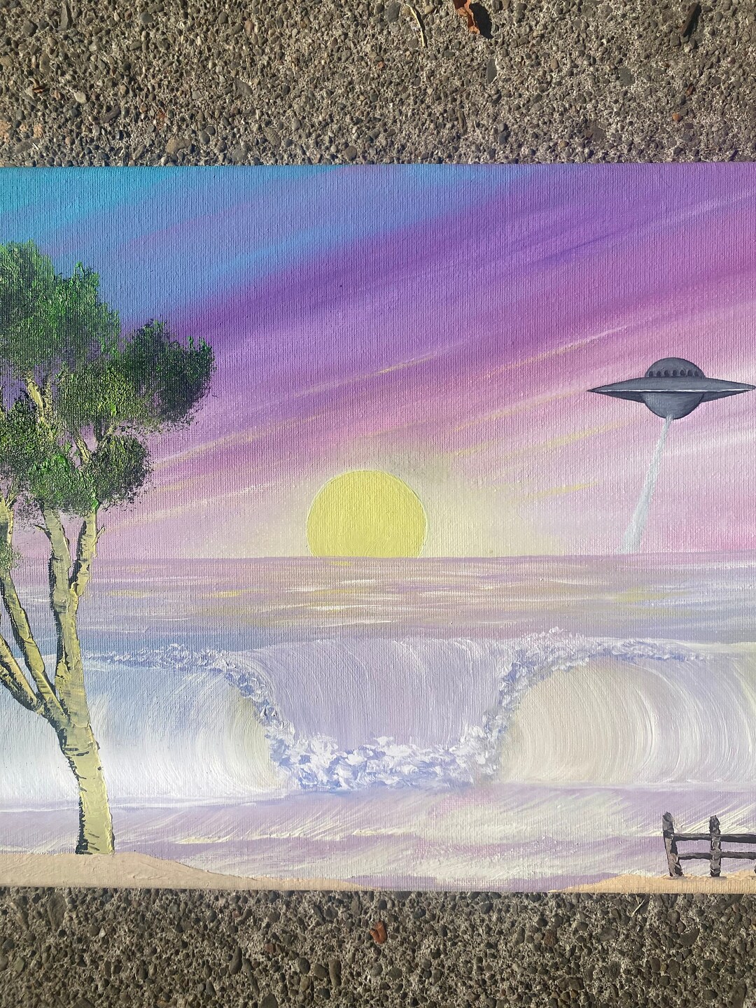 UFO Landscape Ocean Oil Painting - Etsy