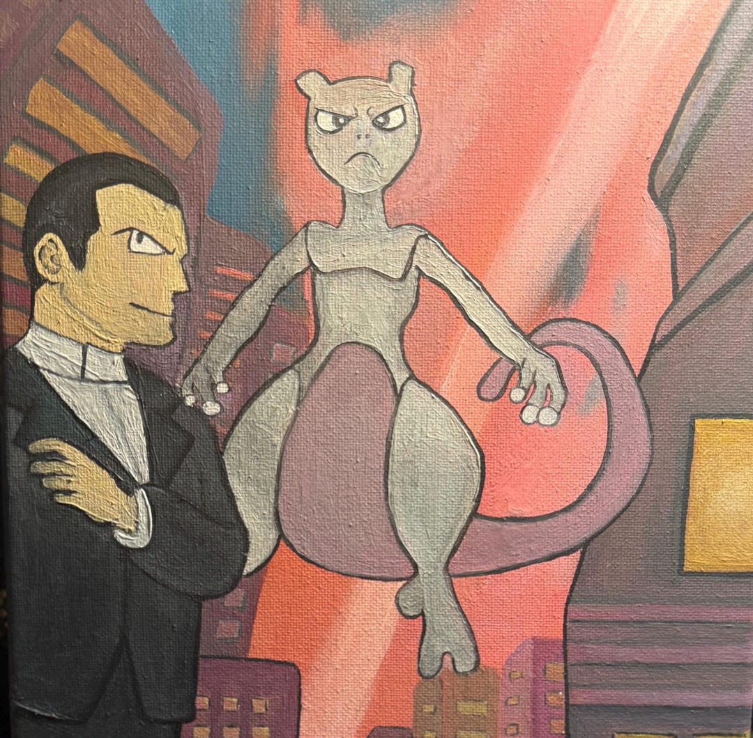 Pokémon Card Painting - Mewtwo Cartoon Destined Rivals Wall Art - Etsy