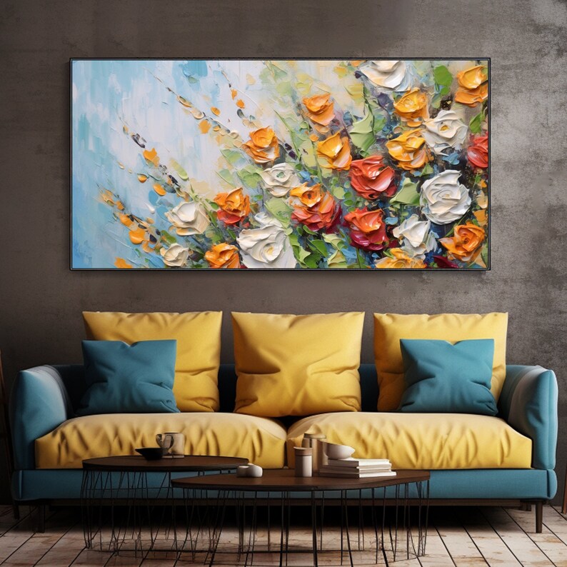 Large Floral Abstract Modern Oil Painting, Family or Guest Room Decor ...