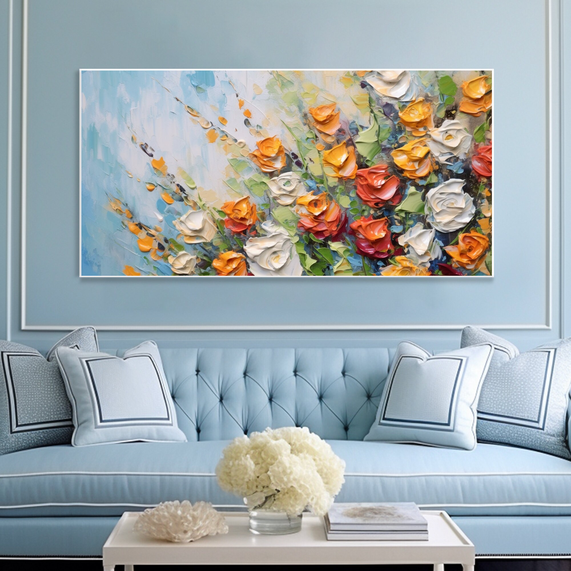 Large Floral Abstract Modern Oil Painting, Family or Guest Room Decor ...