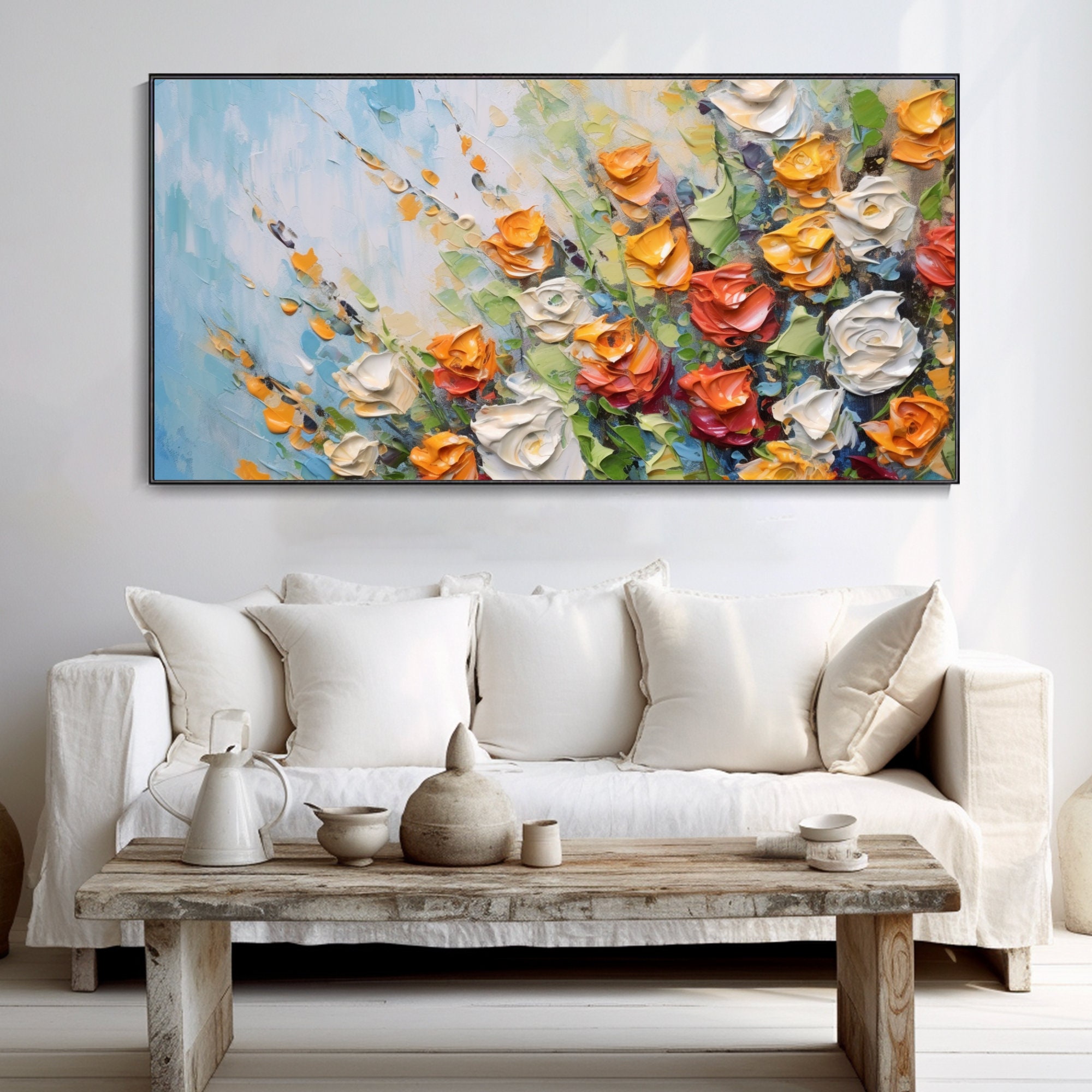 Large Floral Abstract Modern Oil Painting, Family or Guest Room Decor ...