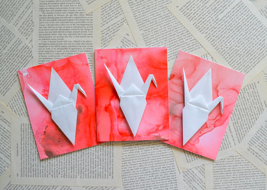 Pink and Rose Gold Alcohol Ink Origami Crane Cards - Etsy