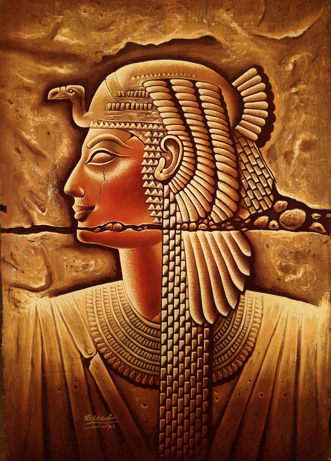 Cleopatra Relief Gouache Painting on Authentic Egyptian Papyrus ...