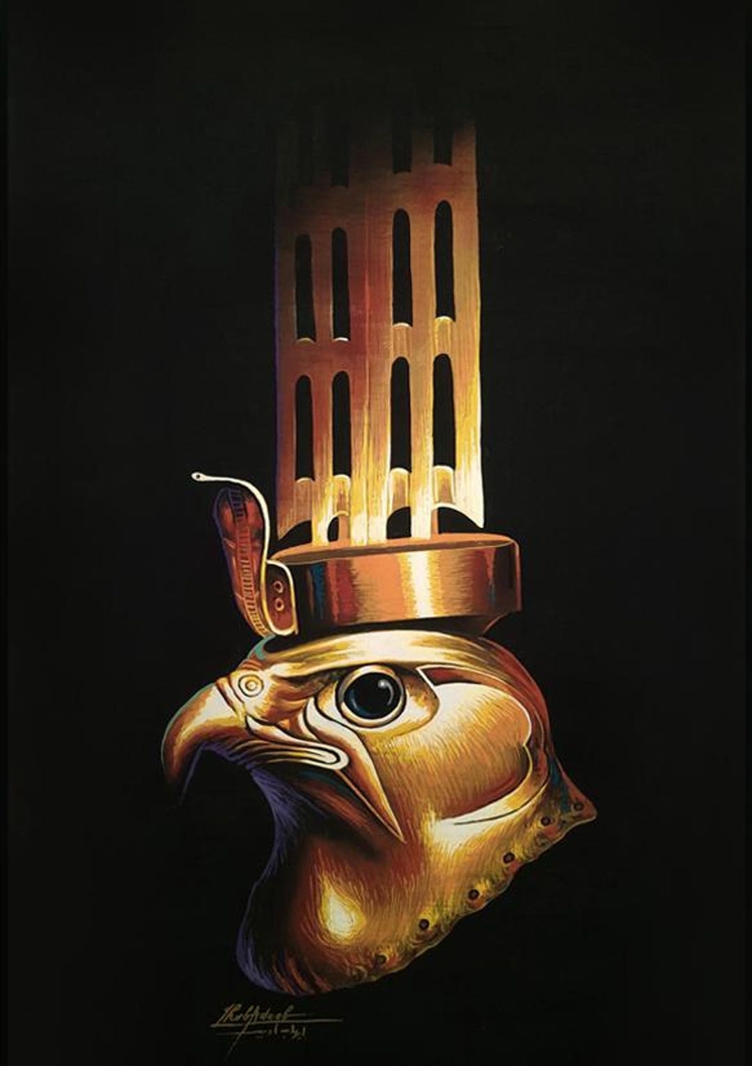 Horus Golden Statue Painting on Papyrus Handmade Egyptian Art, Ancient ...