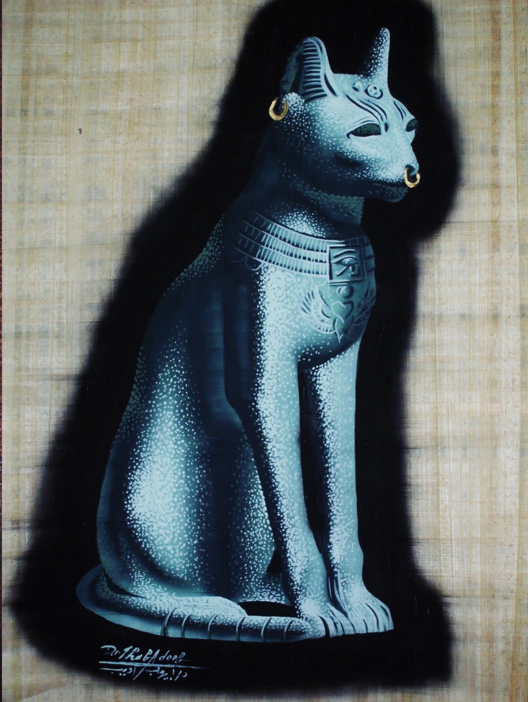 Bastet Goddess Painting on Papyrus - Egyptian Cat Art - Handmade ...