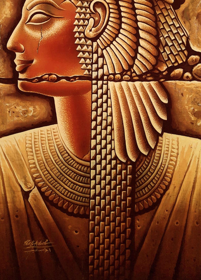 Cleopatra Relief Gouache Painting on Authentic Egyptian Papyrus ...