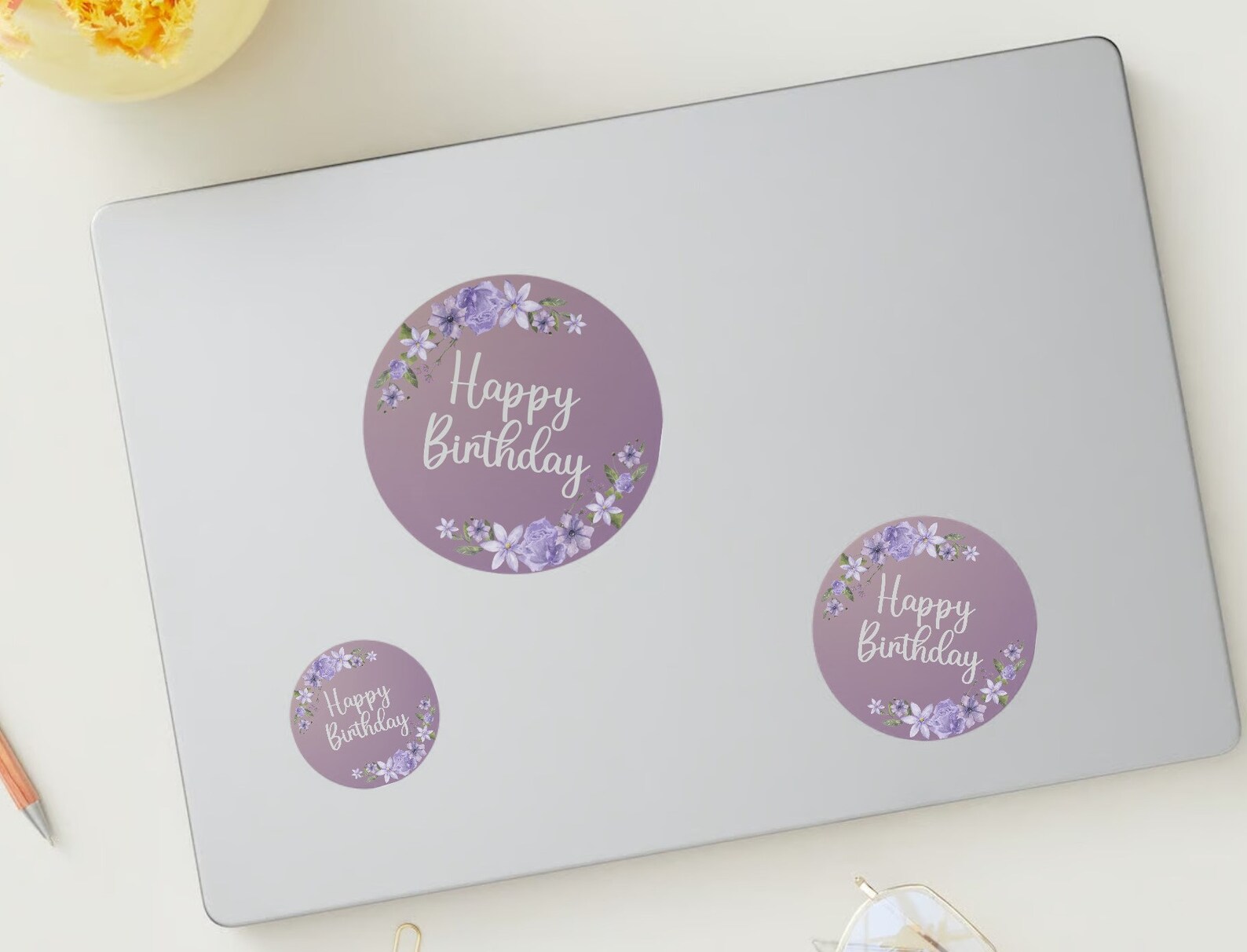 Floral Happy Birthday Matte Circle Sticker - Etsy