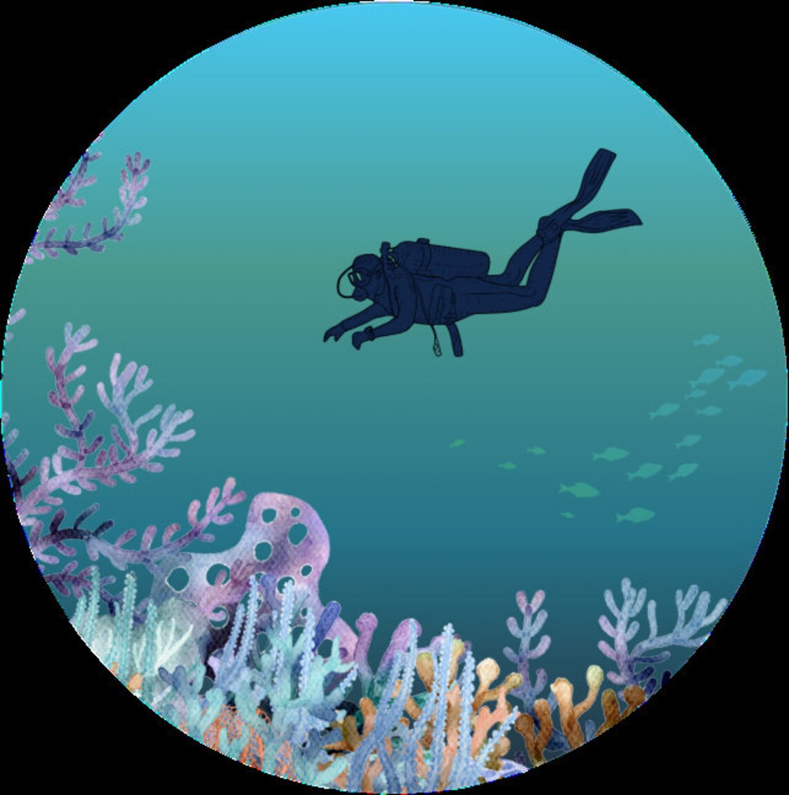 Underwater Scuba Diver Matte Circle Sticker - Etsy