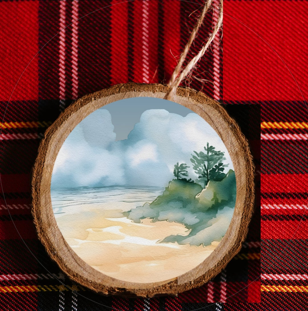 Beach Watercolor Circular Wood Slice Ornament - Etsy