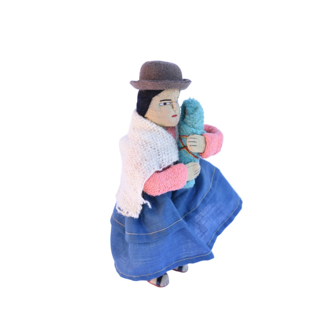 Handknit Bolivian Soft Sculpture Doll, Cholita in Traditional Dress ...