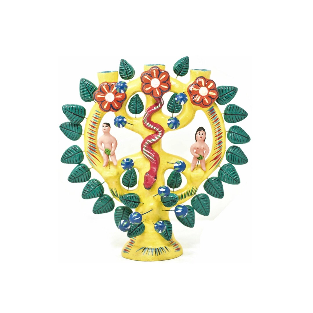 Handmade Mexican Folk Art, Barro Betus Clay Tree of Life Candelabra ...