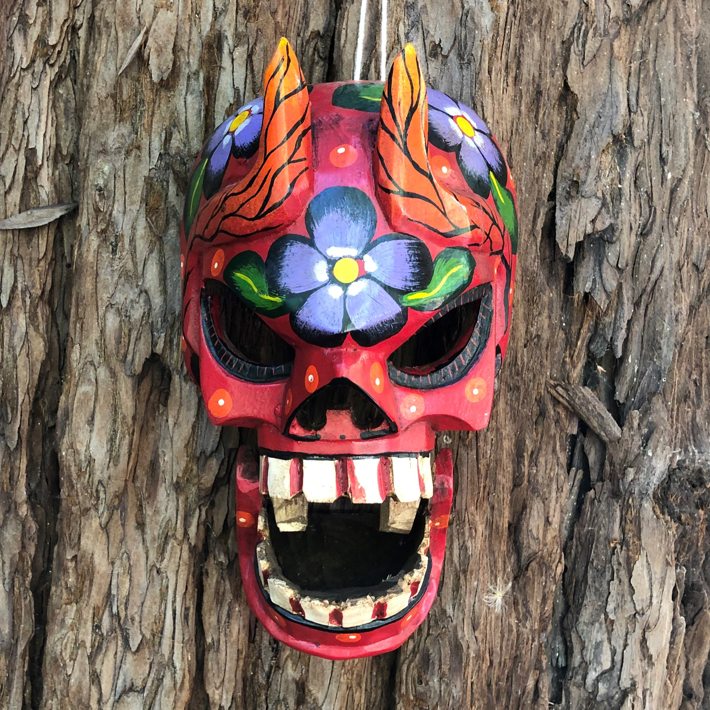 Devil Mask Skull Wooden Hand Carved Skeleton Day of the - Etsy UK