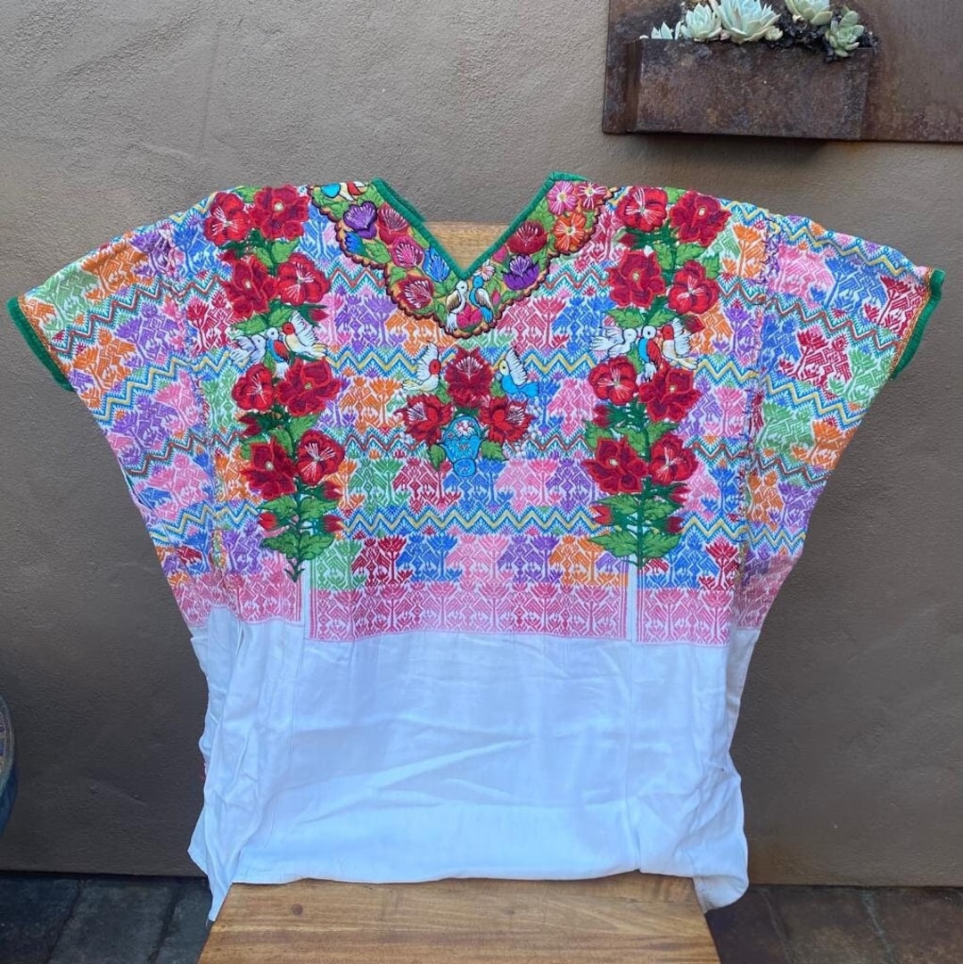 Hand-woven Guatemalan Traditional Huipil, Vintage Red Flower & Bird ...