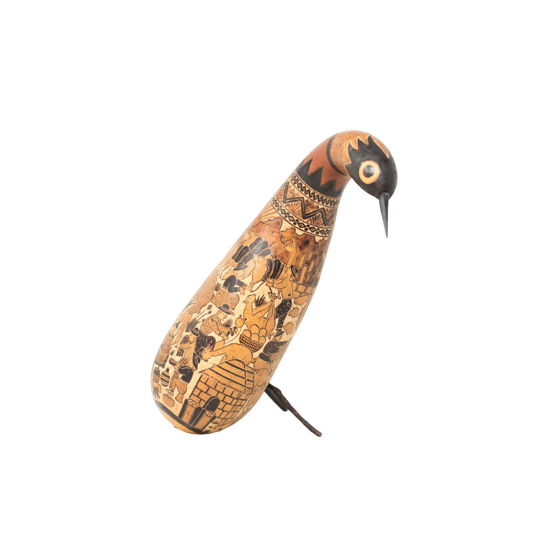 Handcarved Vintage Peruvian Gourd Bird, Life in the Andes With Llamas ...