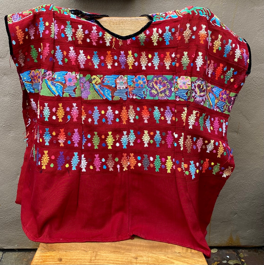 Handwoven Traditional Huipil Authentic Red Bird & Flower - Etsy