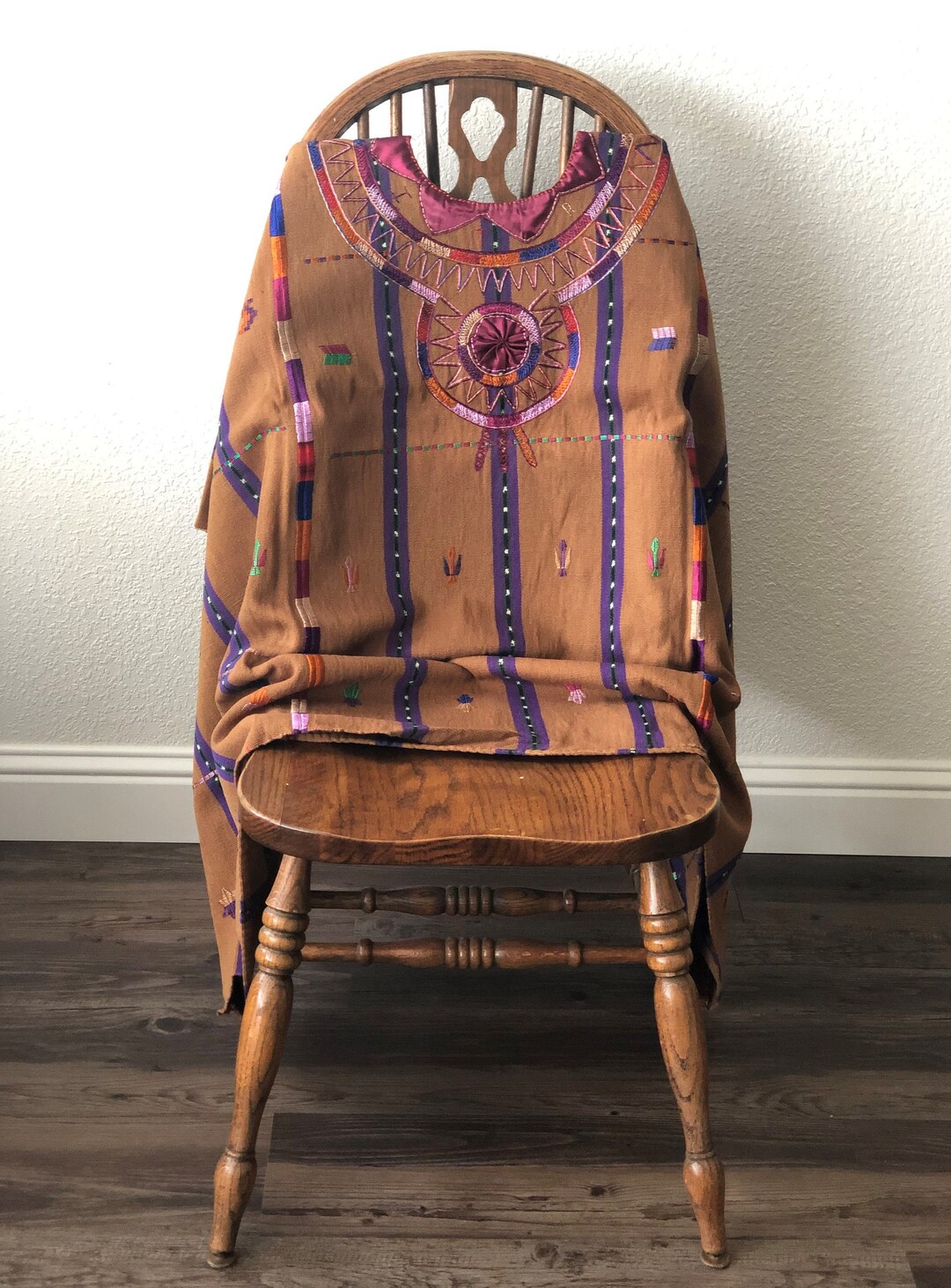 Vintage Guatemalan Huipil, Solola Tzute Hand Woven Textile, Brown Multi ...