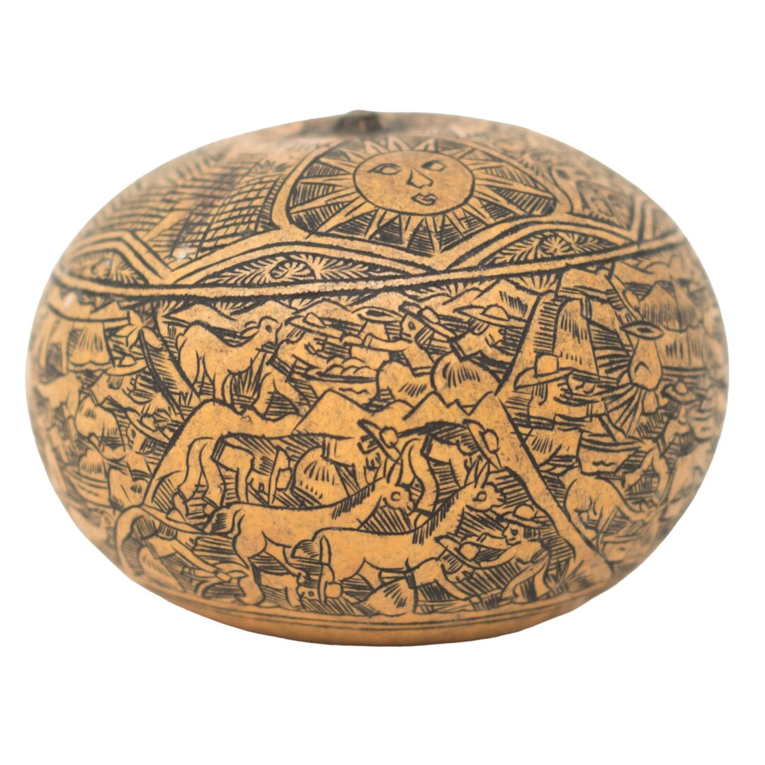 Hand Carved Peruvian Gourd Carved With Extreme Detail A Story - Etsy