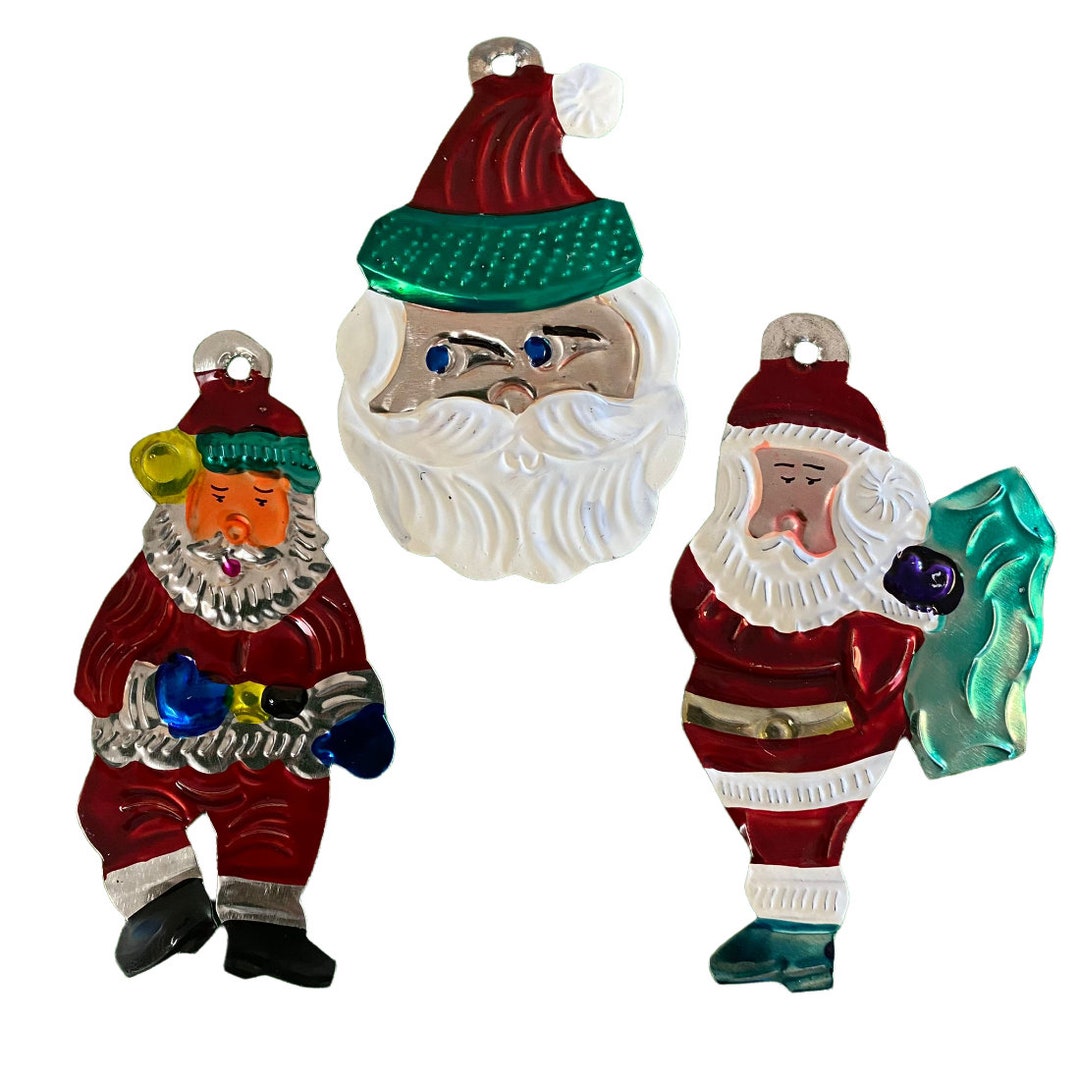 Handcrafted Mexican Christmas Tin Ornaments, Papa Noel, Santa Clause ...