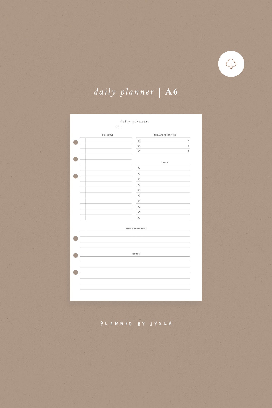 Daily Planner A6 Printable — Minimal Planner Printable Insert, Daily ...
