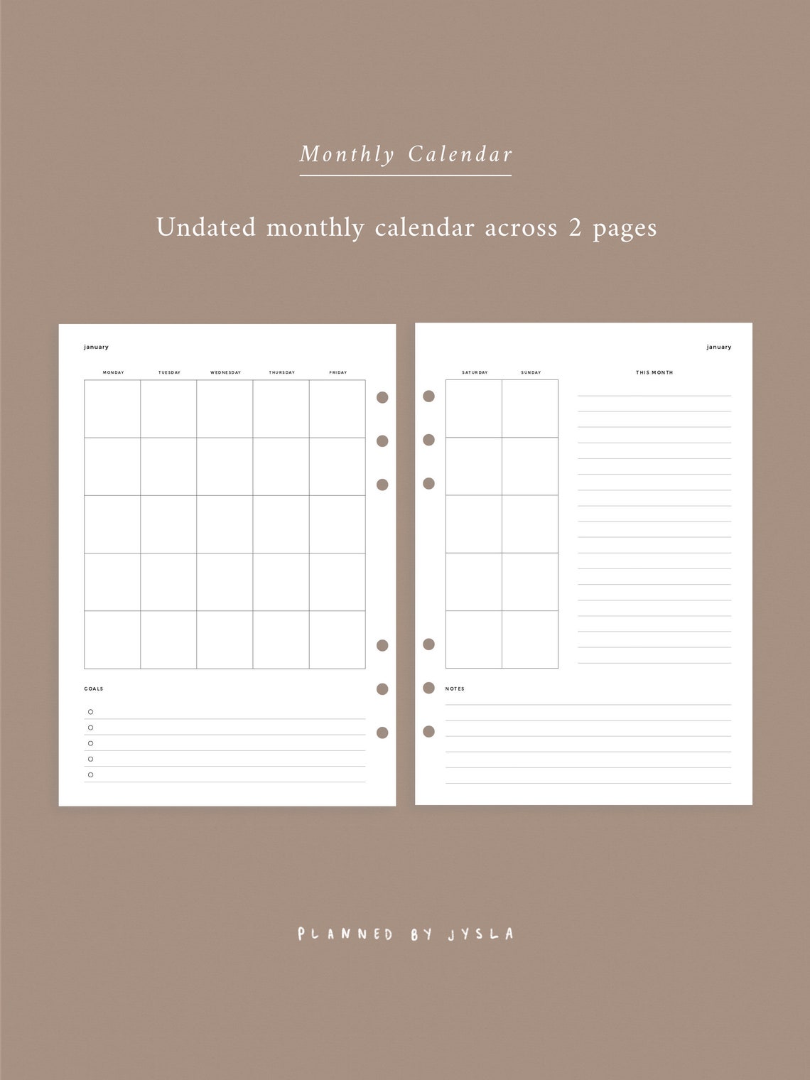 Undated Monthly Calendar A5 Planner Printable Month on 2 | Etsy