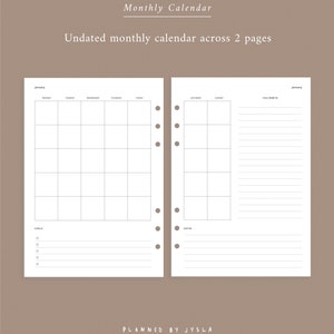 Undated Monthly Calendar A5 Planner Printable — Month on 2 Pages, 2 ...