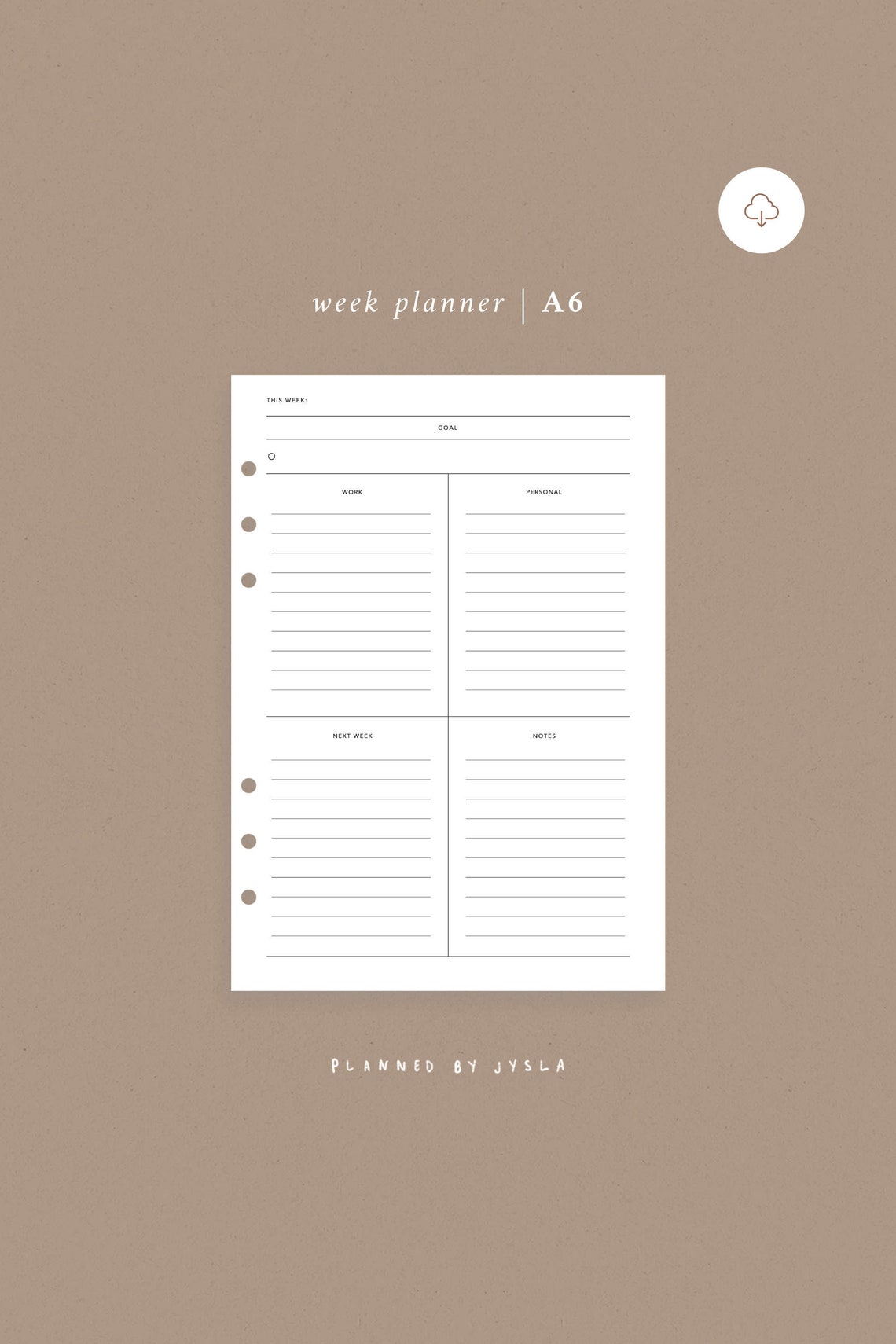 Week Planner A6 — Minimal Planner Printable Insert, Week Printable ...