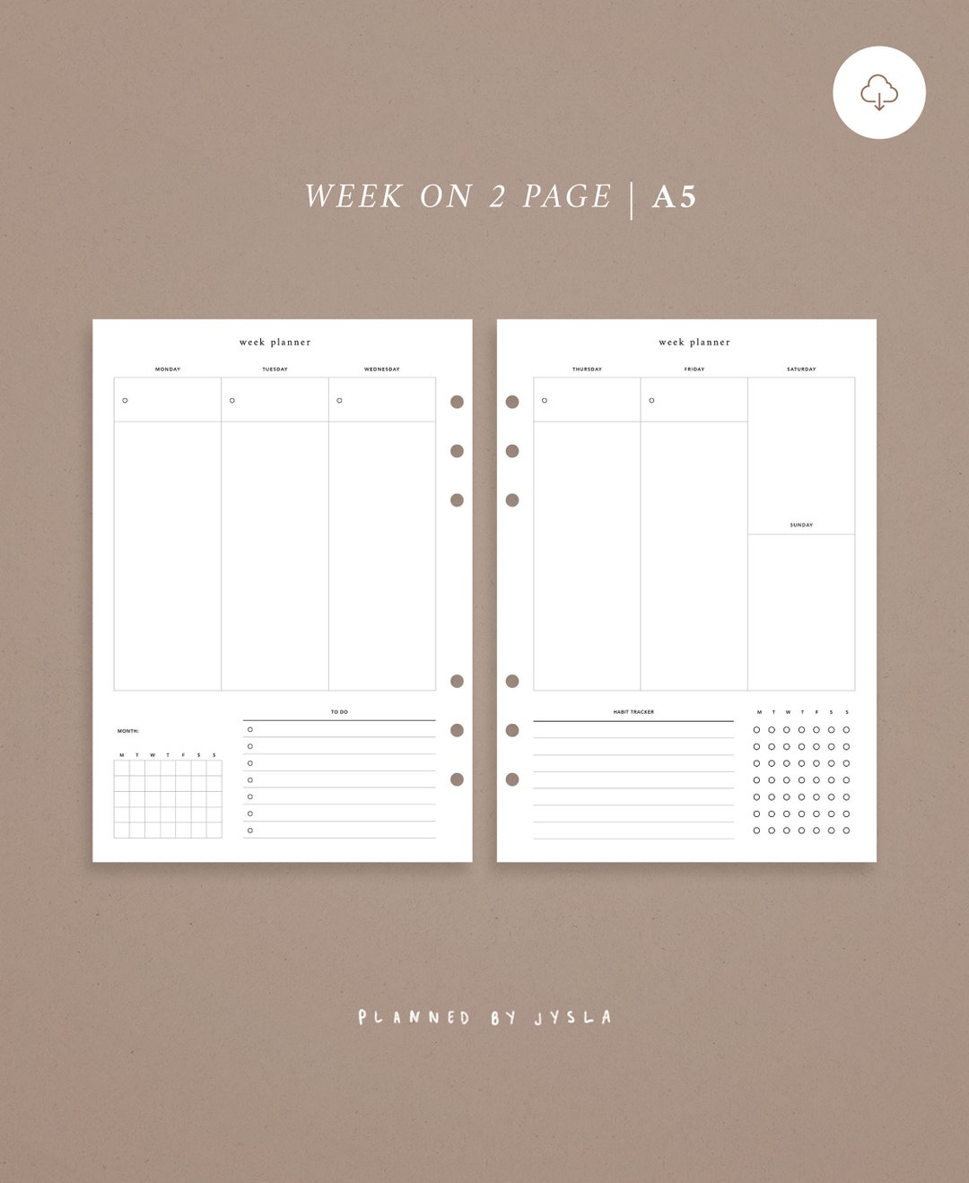 Week on 2 Page A5 Size | Minimal Planner Printable Insert, Week Planner ...