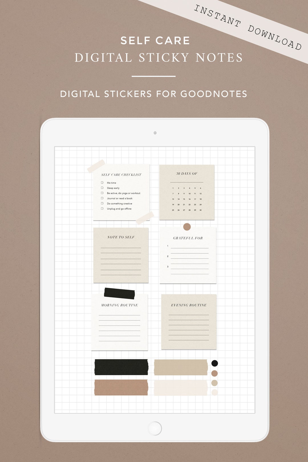 Self Care Digital Sticky Notes Bundle square Goodnotes Planners ...