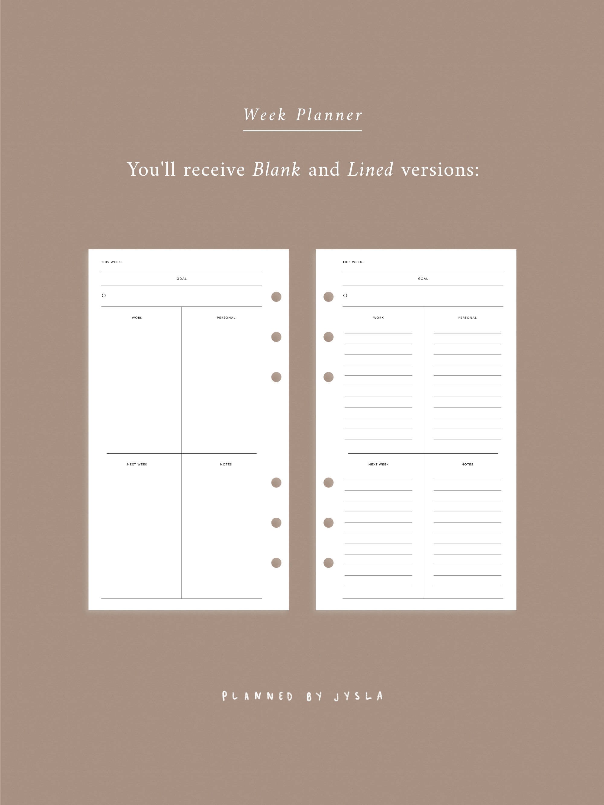Week Planner PERSONAL Minimal Planner Printable Insert Week - Etsy