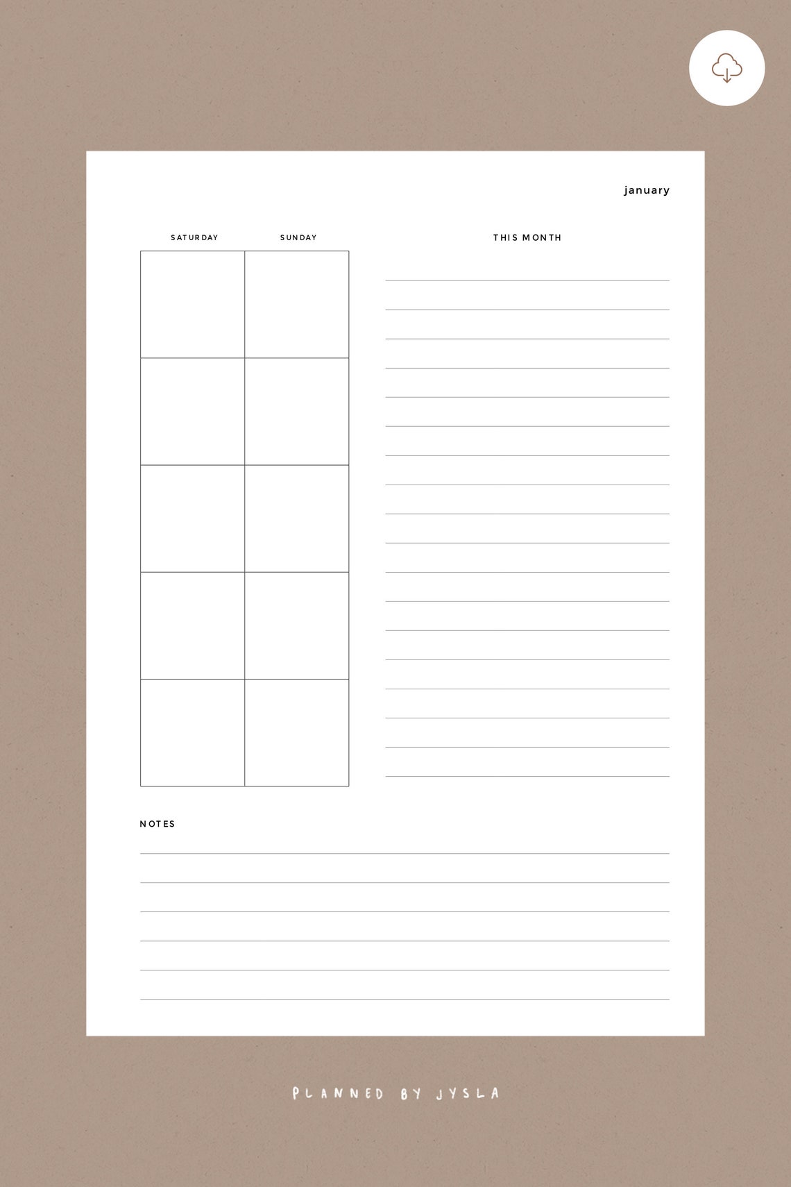 Undated Monthly Calendar A5 Planner Printable — Month on 2 Pages, 2 ...