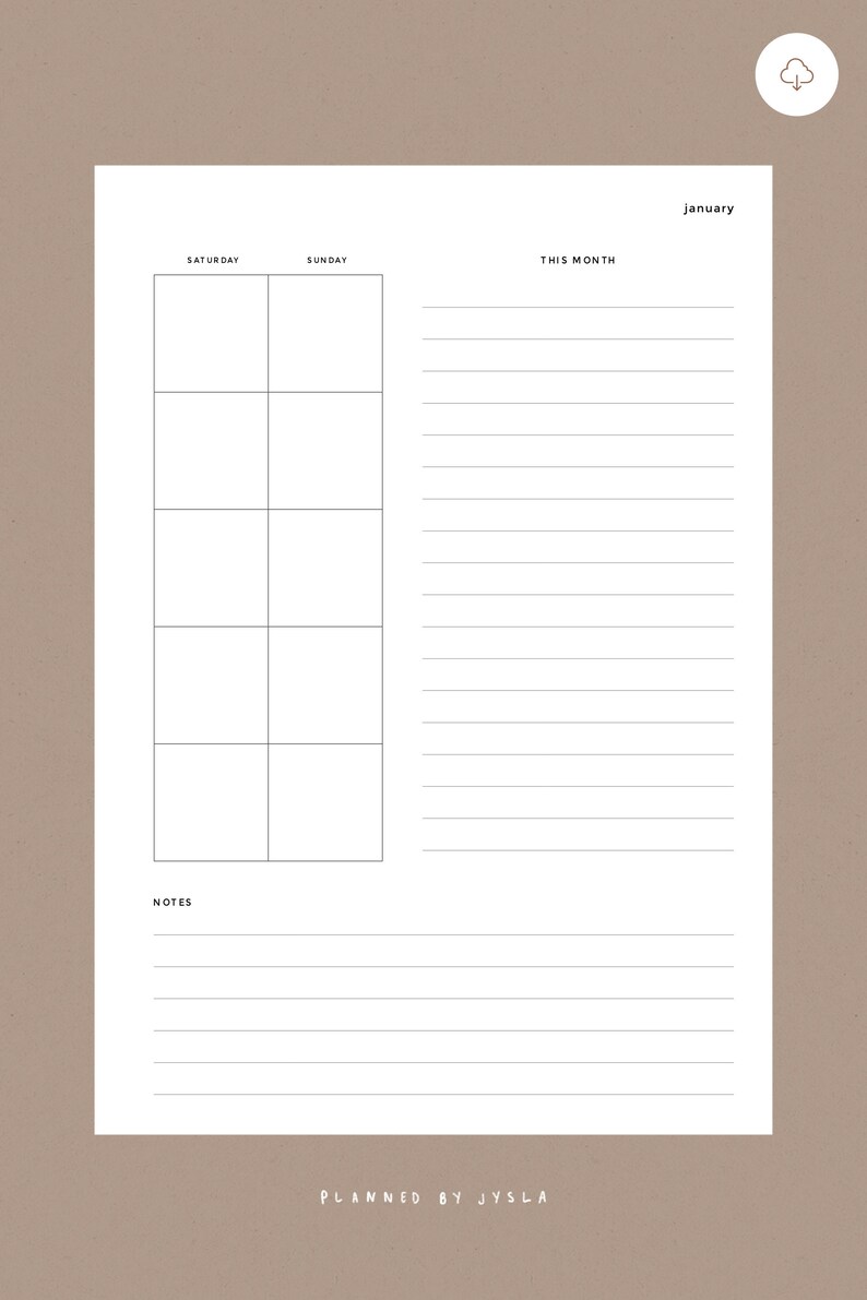 Undated Monthly Calendar A5 Planner Printable — Month on 2 Pages, 2 ...
