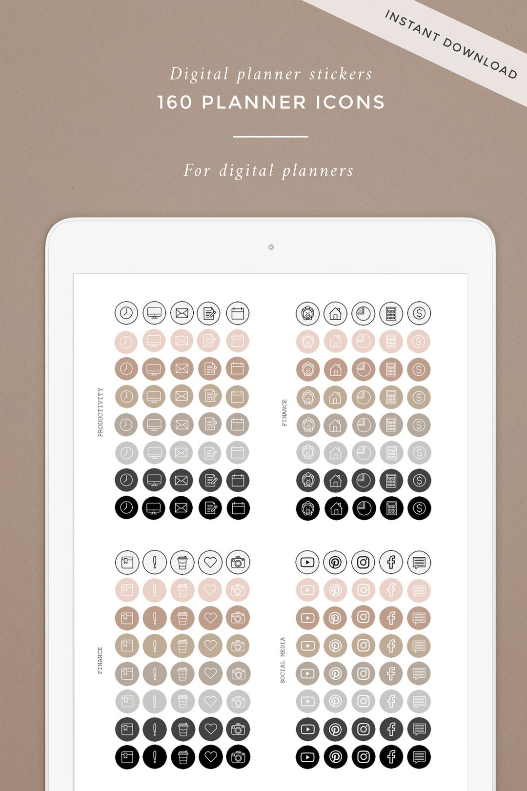 160 Planner Icons Bundle (neutral Colours) - Digital Planner Stickers ...