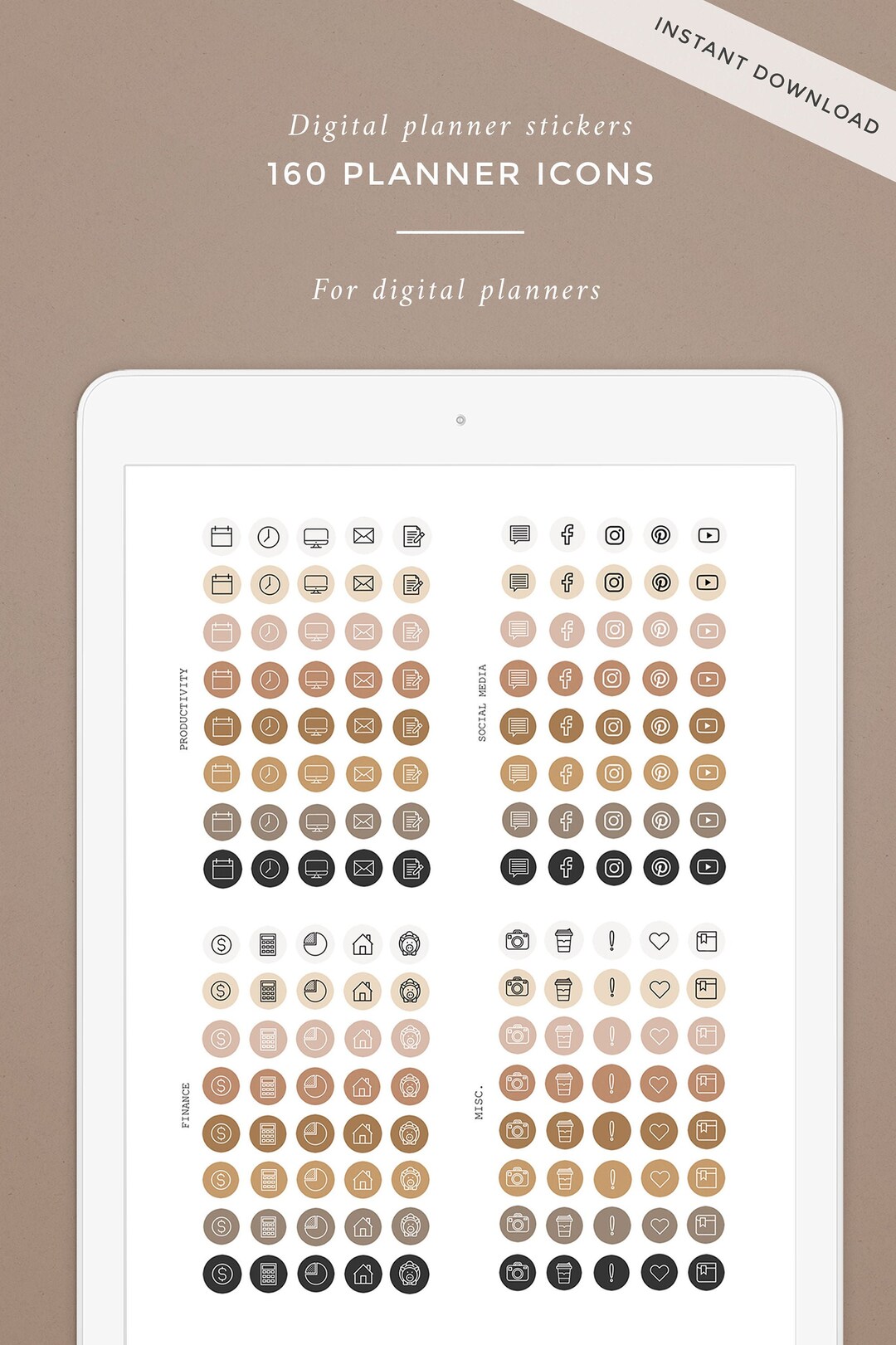 160 Minimal Planner Icons (earthy Shades) - Digital Planner Stickers ...