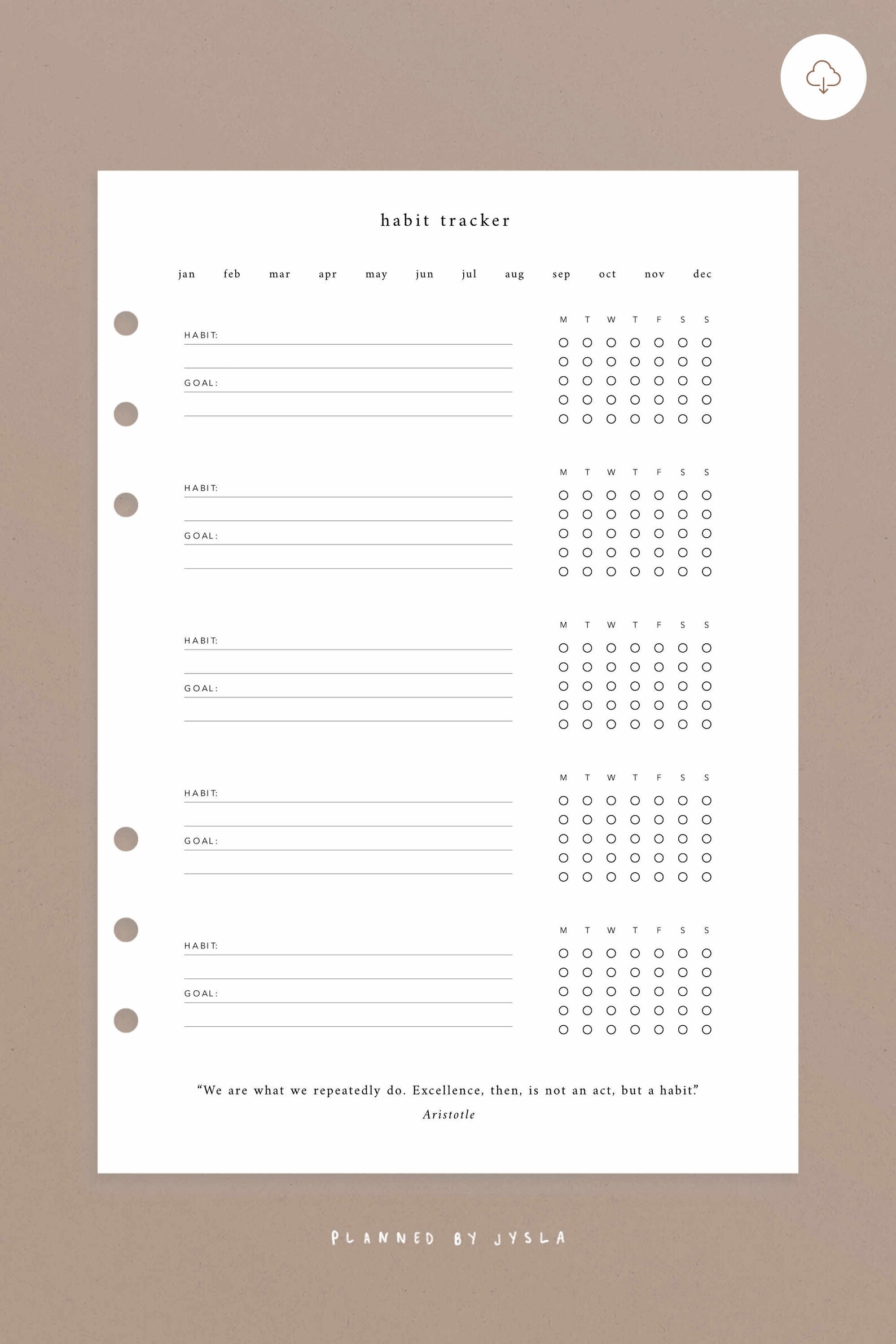 Habit Tracker A5 Size Minimal Planner Printable Insert, Monthly ...