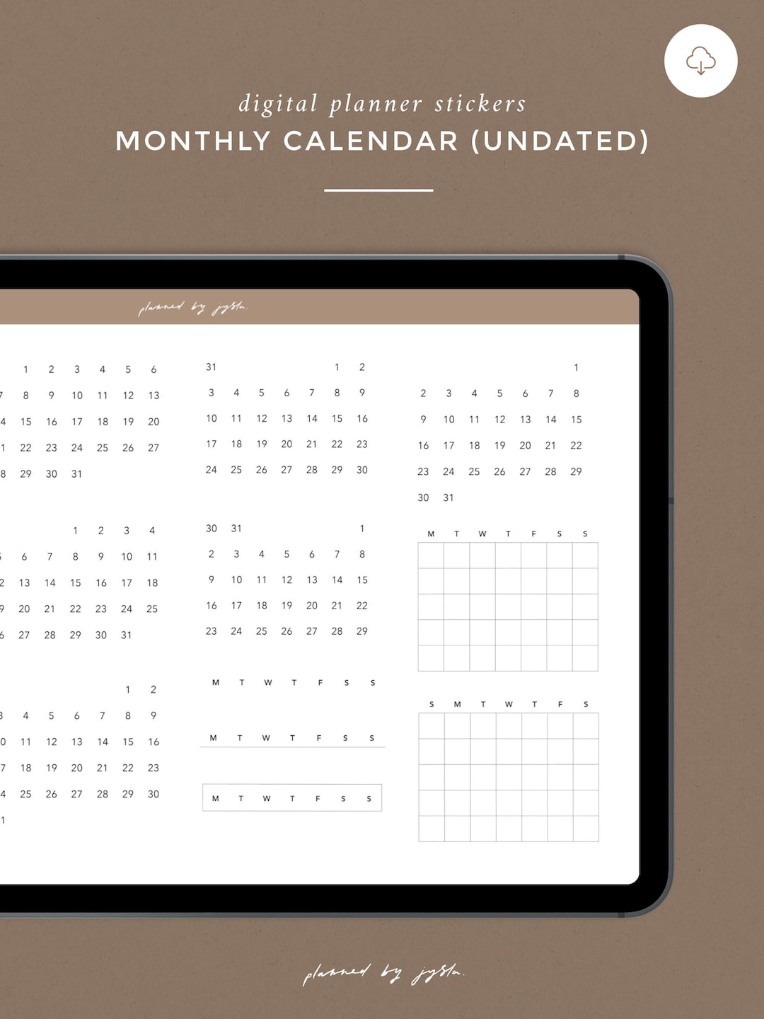 Monthly Calendar (undated) Stickers - DIGITAL and PRINTABLE Planner ...