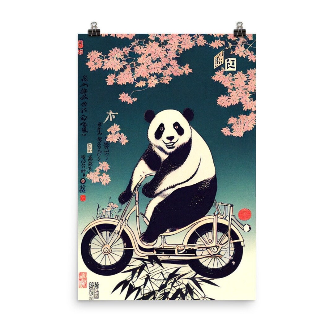 Cute Panda Bear Biking Poster, Panda Riding a Bike Poster, Panda Riding ...