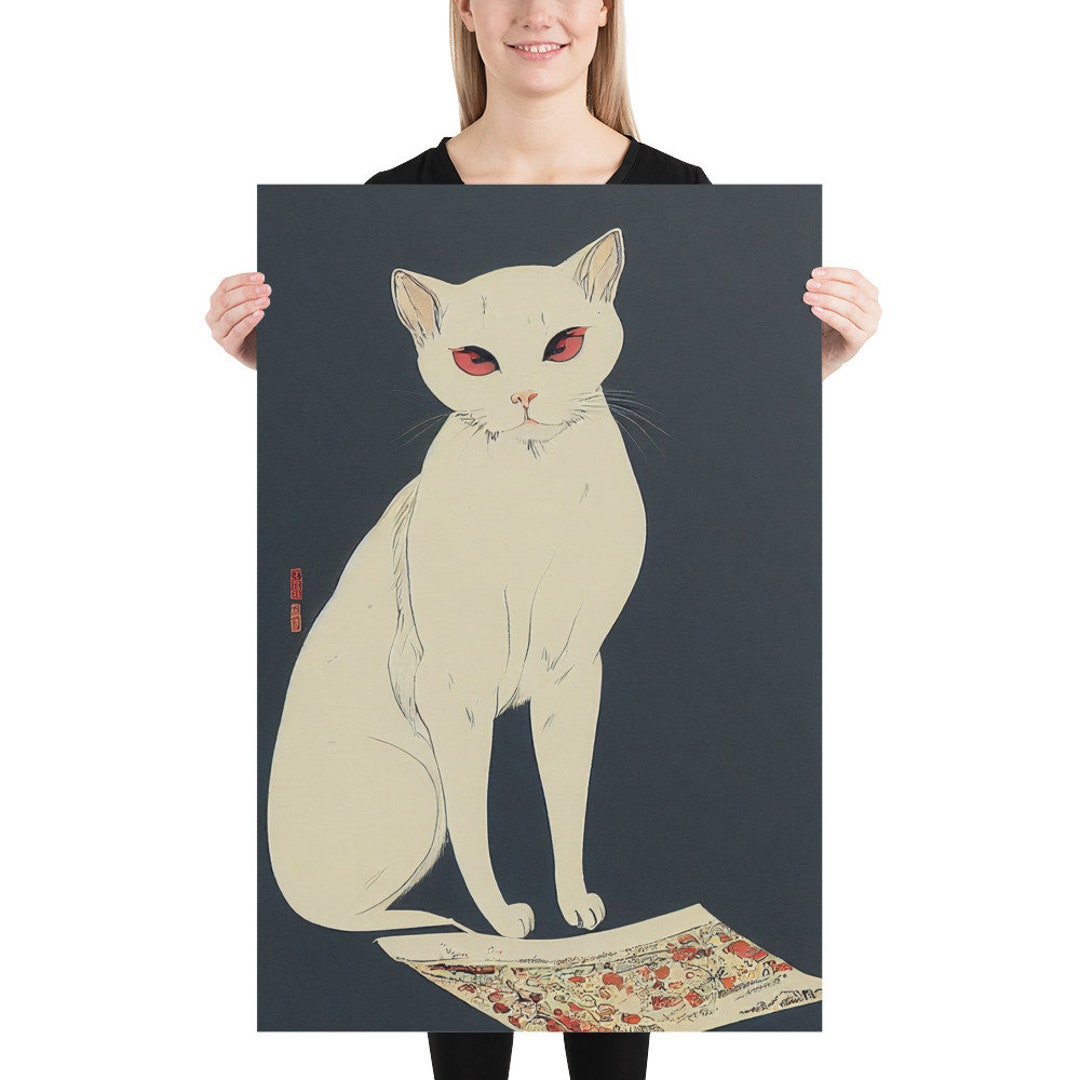 Weiße Katze Poster, süße weiße Katze Druck, Katzen Wandkunst, weiße ...