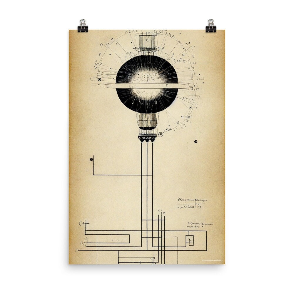 Vintage Tesla Coil Blueprint Schematic Plans Art Print - Antique-style ...