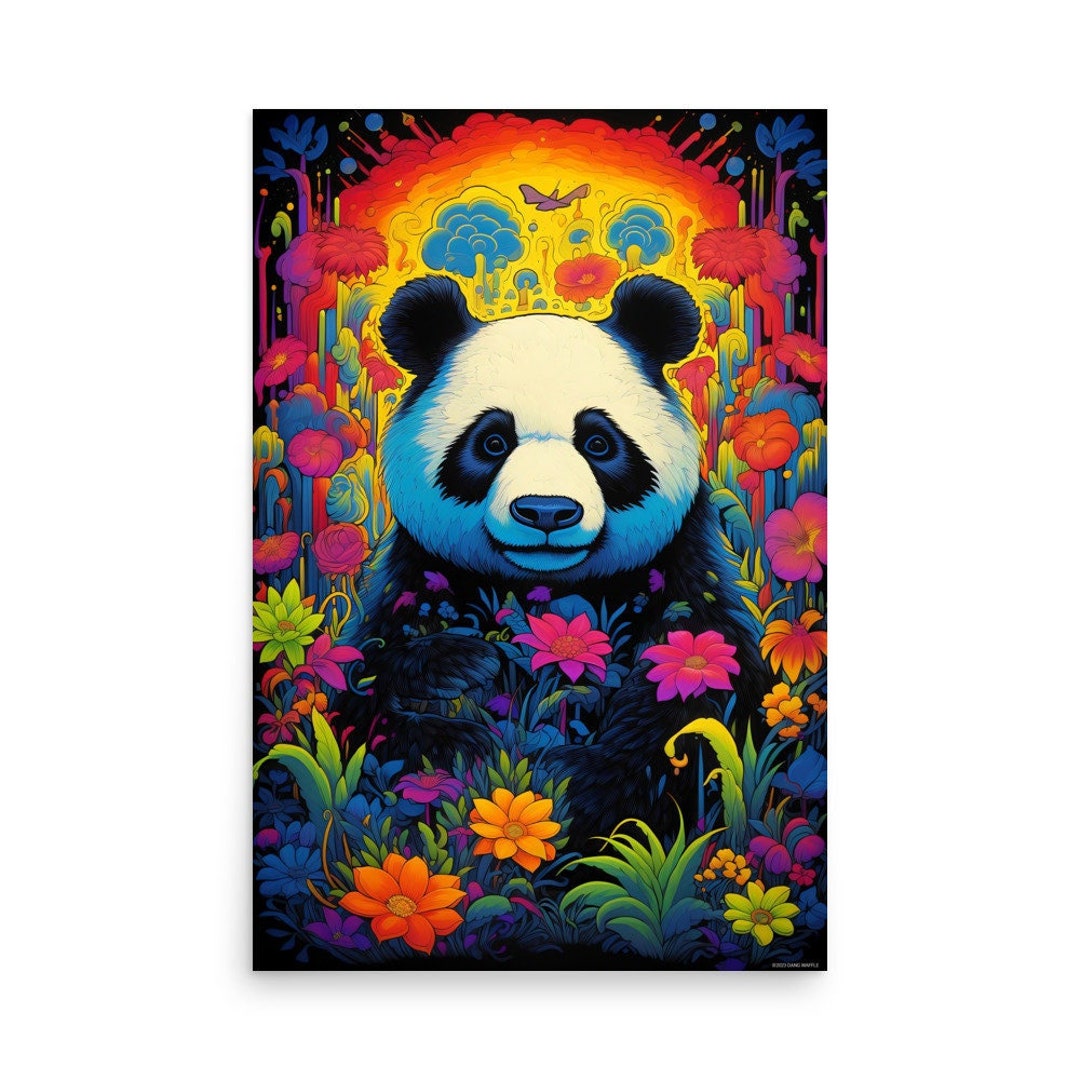Psychedelic Panda Poster: Radiant Floral Dreamscape Art - Etsy