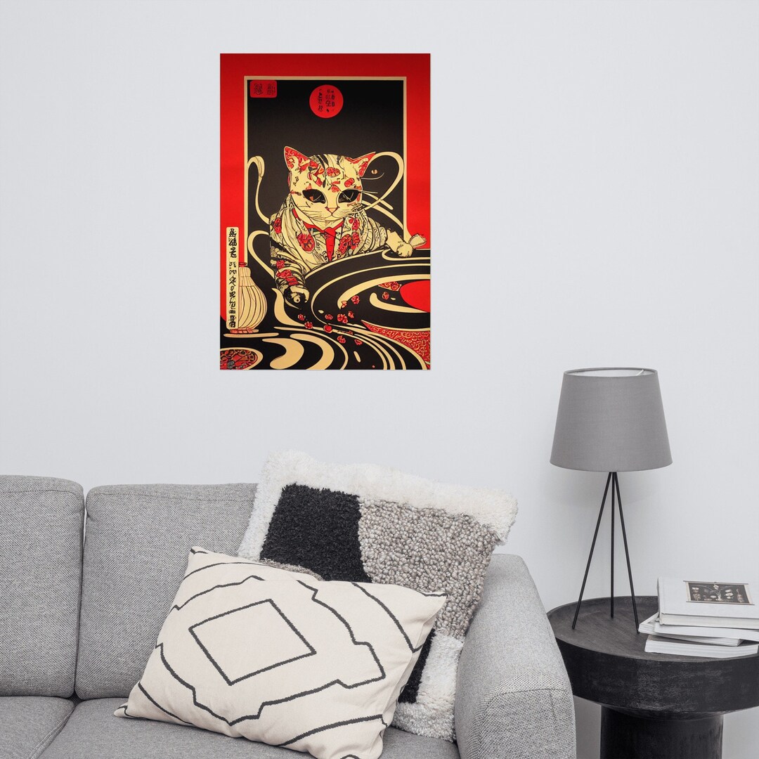 Chinese Fortune Cat Poster, Fortune Cat Art, Cat Art Print, Cute Cat ...
