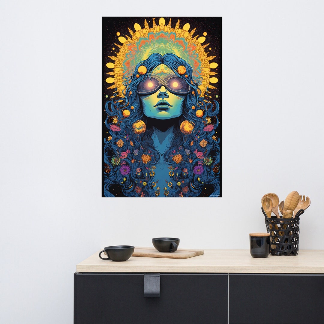 Psychedelic Cosmic Goddess Poster: Trippy 70s Retro Vibrant Art - Etsy