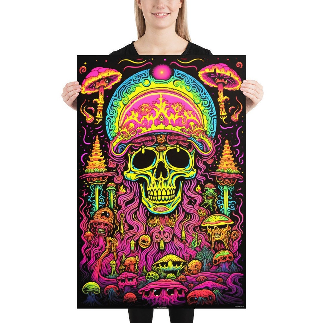 Psychedelic Skull Poster: Trippy Neon 60s Style Wall Art - Etsy