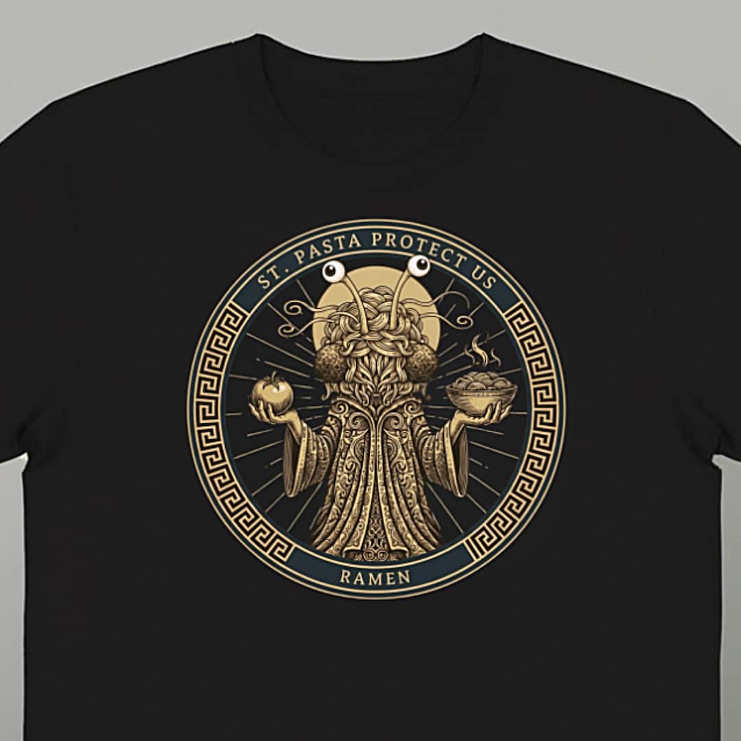 Flying Spaghetti Monster T-shirt Pastafarian FSM Shirt Funny Ramen God ...