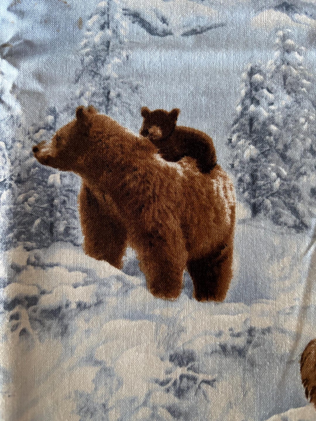 Rare Brown Bear Fabric: Snowy Mountain Scene, Quilting Sewing (pattern ...