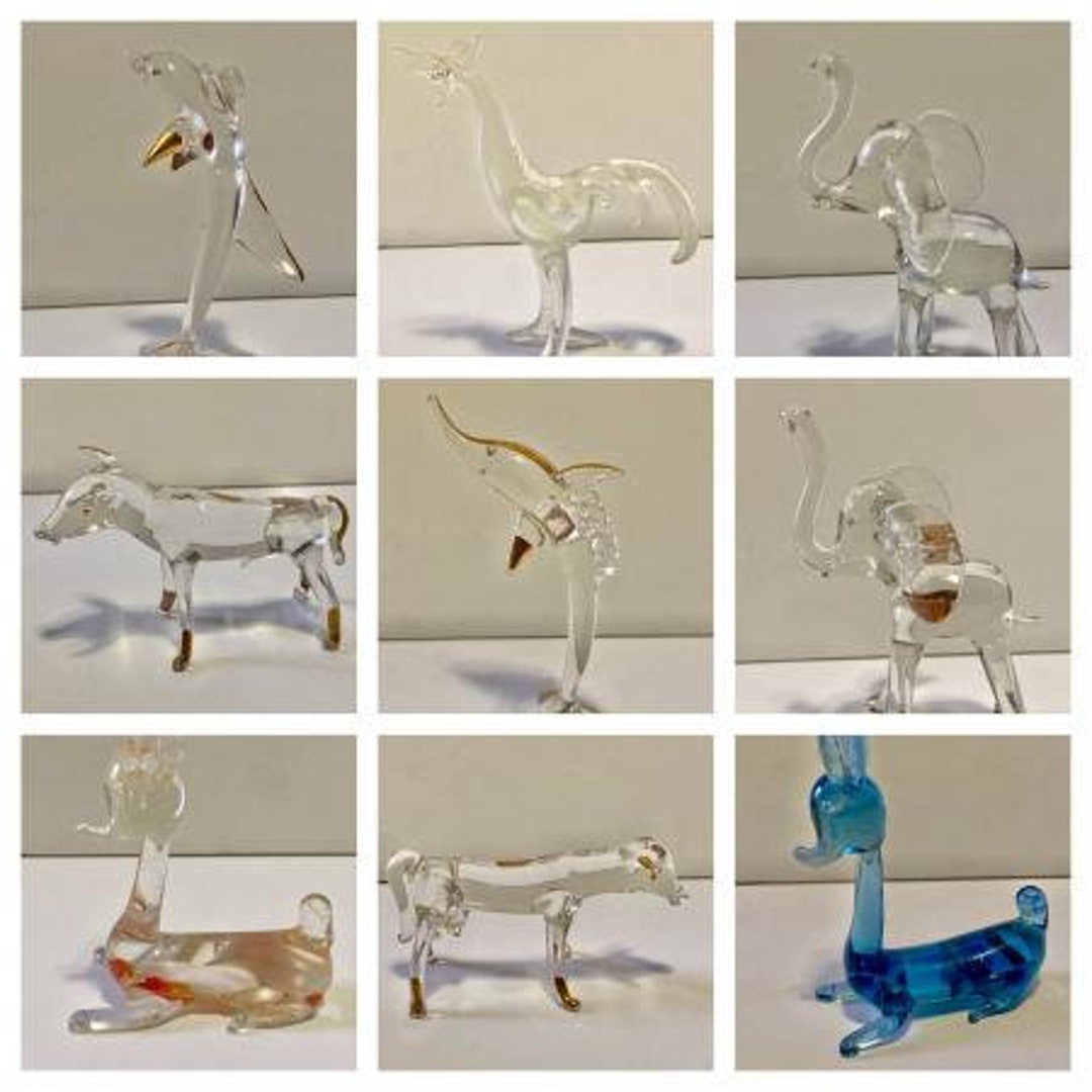 Blown Glass Assorted Animals Figurines - Elephants, Dolphin, Swordfish ...